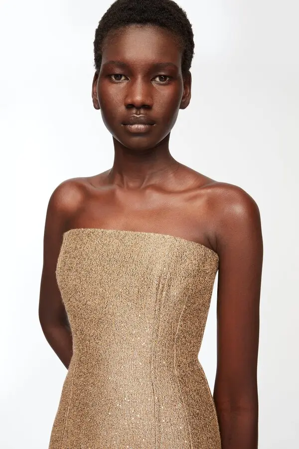 EMILIA WICKSTEAD Sequin Tweed Strapless Top
