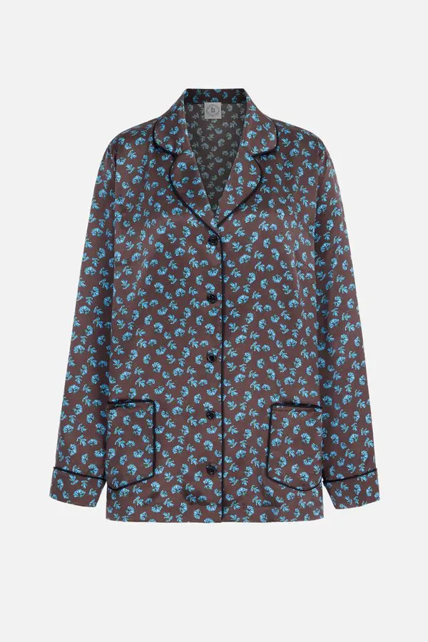 EMILIA WICKSTEAD Trina Shirt In Ditsy Marigold On Chocolate Silk Satin - Blue