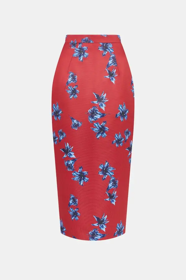 EMILIA WICKSTEAD Lorelei Skirt In Festive Lillies Taffeta Faille - Red