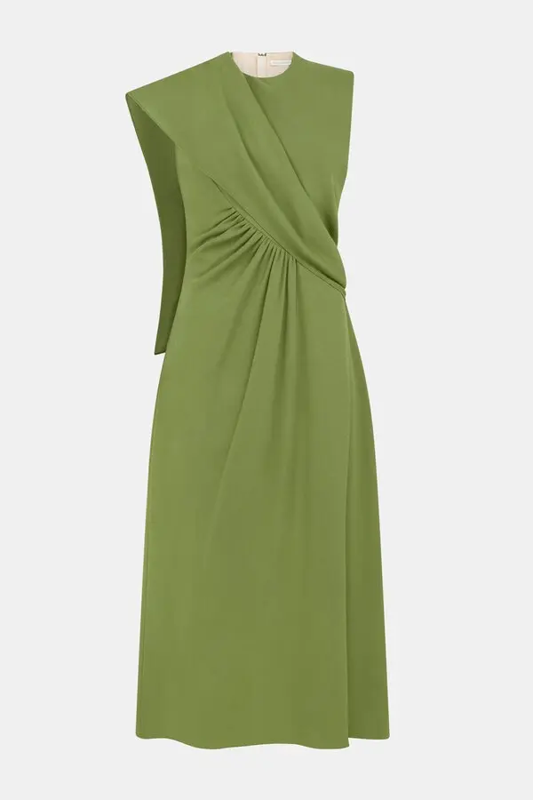 EMILIA WICKSTEAD Wool Crepe Sculpted Midi Dress - Olive