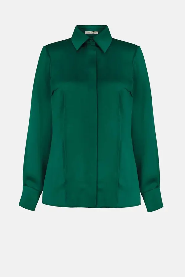 EMILIA WICKSTEAD Ravanne Shirt In Emerald Satin - Green