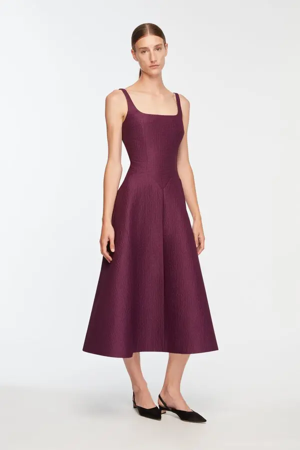 emilia wickstead purple dress Petronella Dress In Plum Needle Punch Satin