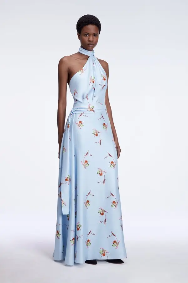 EMILIA WICKSTEAD Silk Twill Floral Print Maxi Dress
