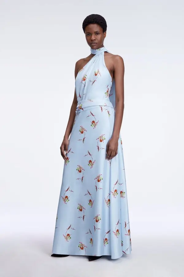EMILIA WICKSTEAD Silk Twill Floral Print Maxi Dress