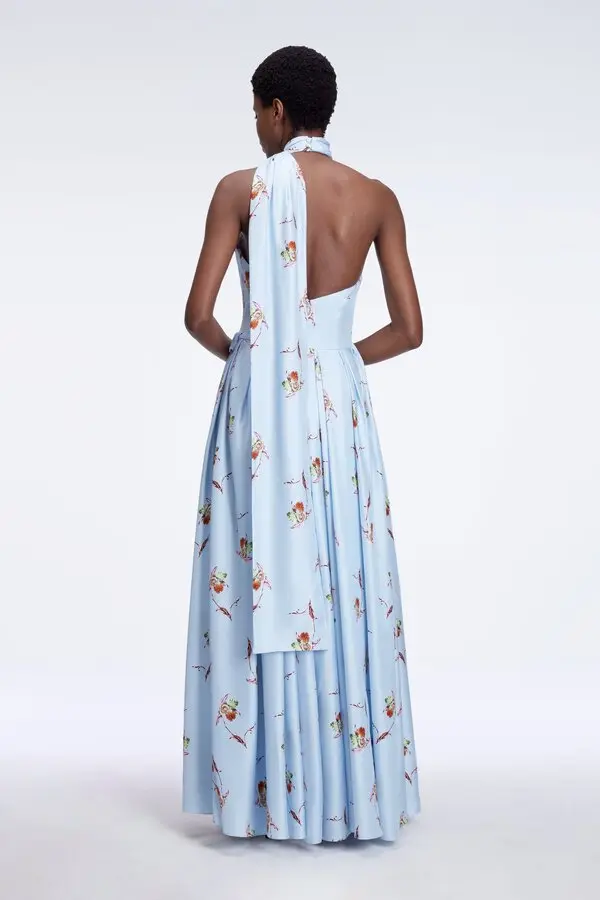 EMILIA WICKSTEAD Silk Twill Floral Print Maxi Dress