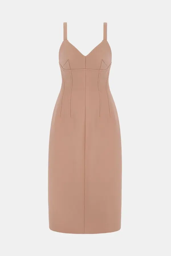 EMILIA WICKSTEAD Ezekeil Dress In Birdseye Suiting - Camel