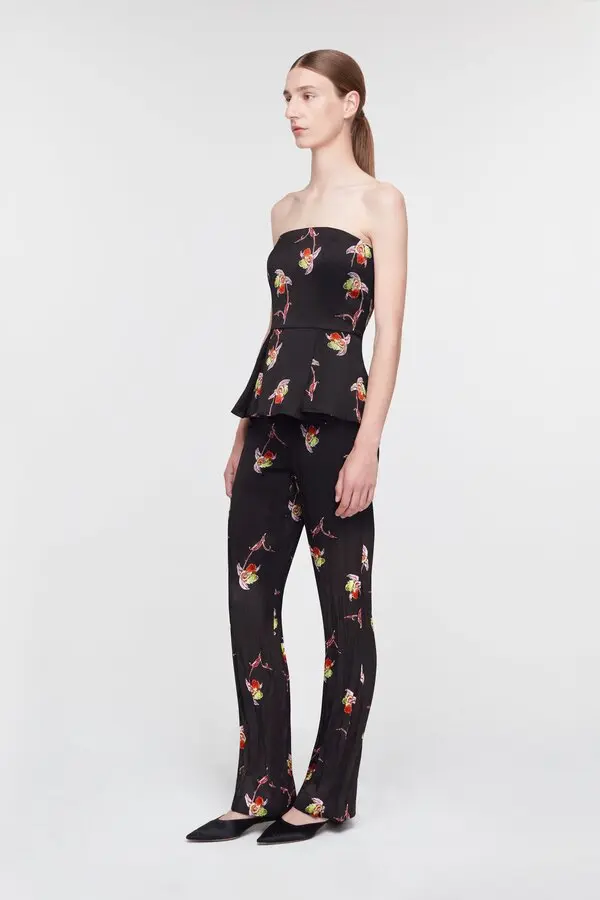 EMILIA WICKSTEAD Miggy Crinkle Satin Floral Print Trousers