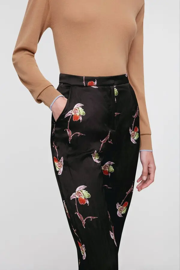 EMILIA WICKSTEAD Miggy Crinkle Satin Floral Print Trousers