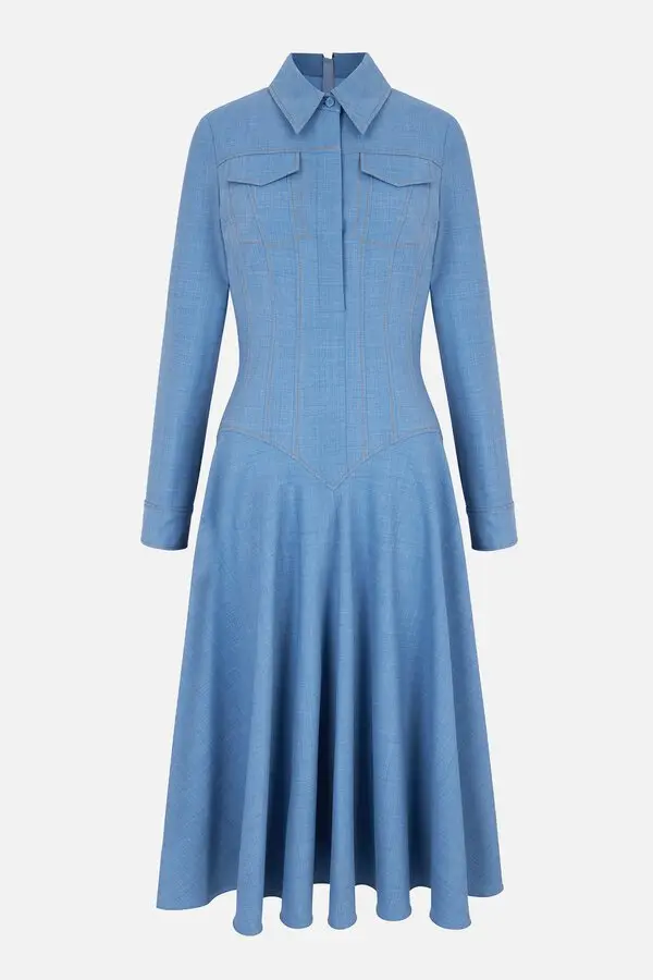 EMILIA WICKSTEAD Aspyn Dress In Melange Summer Wool - Blue