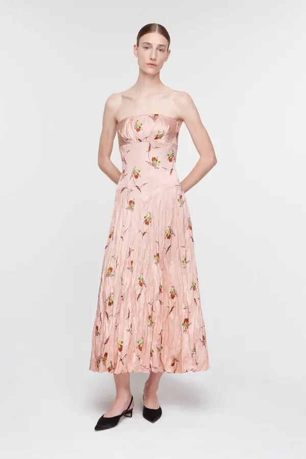 EMILIA WICKSTEAD Strapless Satin Floral Dress