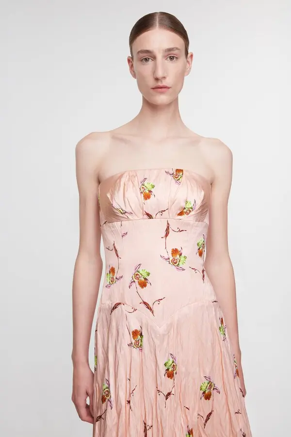 EMILIA WICKSTEAD Strapless Satin Floral Dress