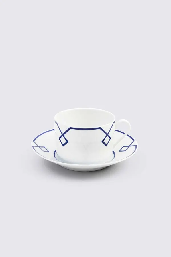 EMILIA WICKSTEAD Naples Espresso Cup And Saucer Set With Navy Border - Geometric