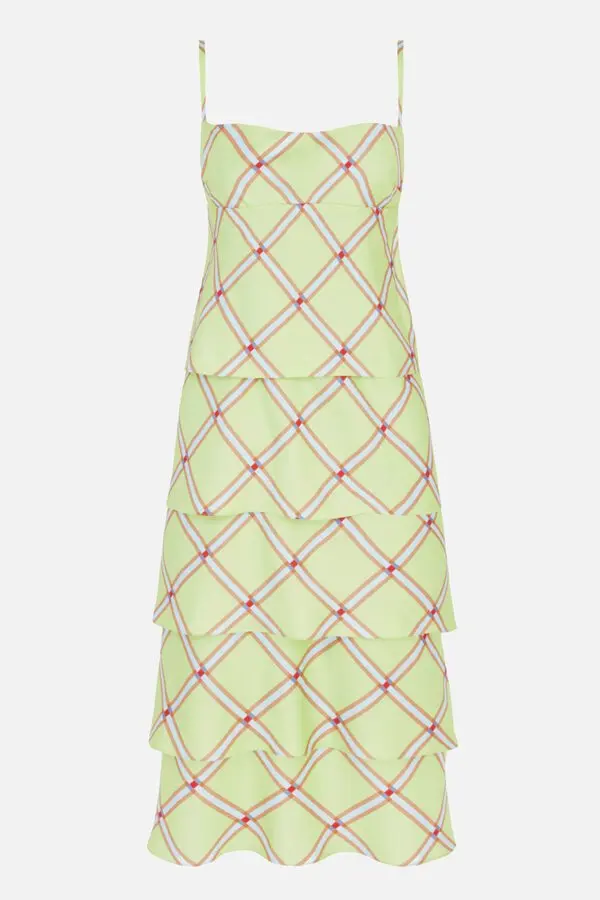 EMILIA WICKSTEAD Rania Dress In Lime & Check Silk Twill - Blue