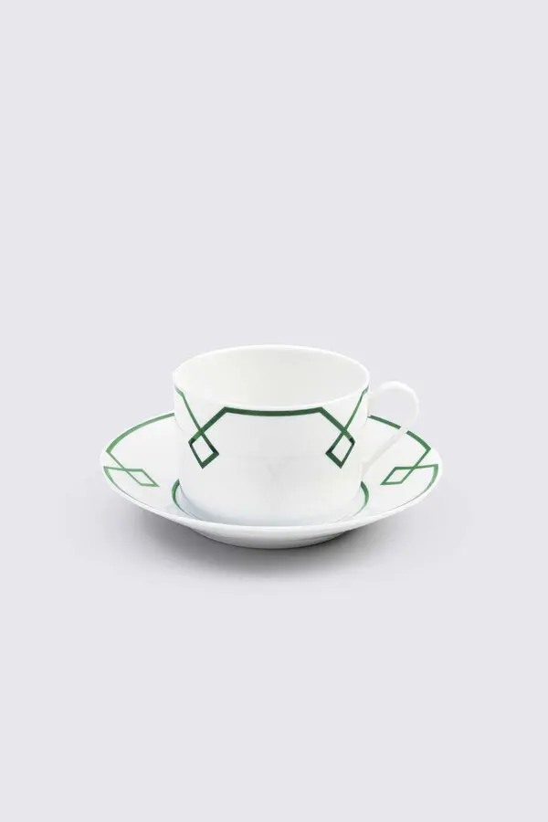EMILIA WICKSTEAD Naples Espresso Cup And Saucer Set With Green Border - Geometric