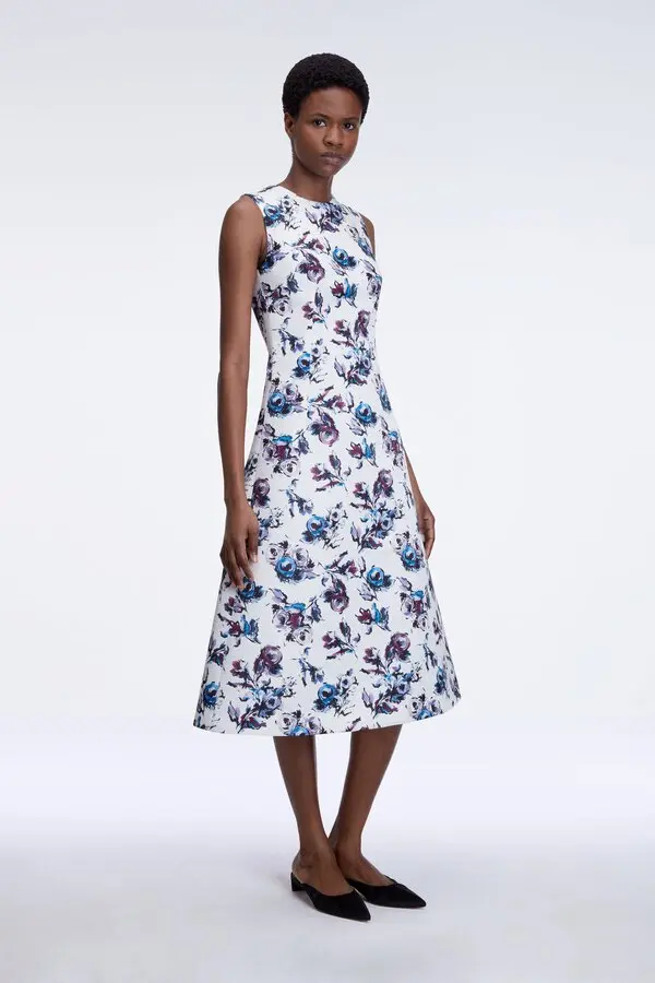 EMILIA WICKSTEAD Floral Print Genzianella Sateen Rumi Dress - Blue