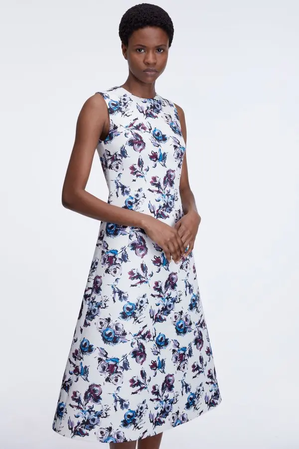 EMILIA WICKSTEAD Floral Print Genzianella Sateen Rumi Dress - Blue