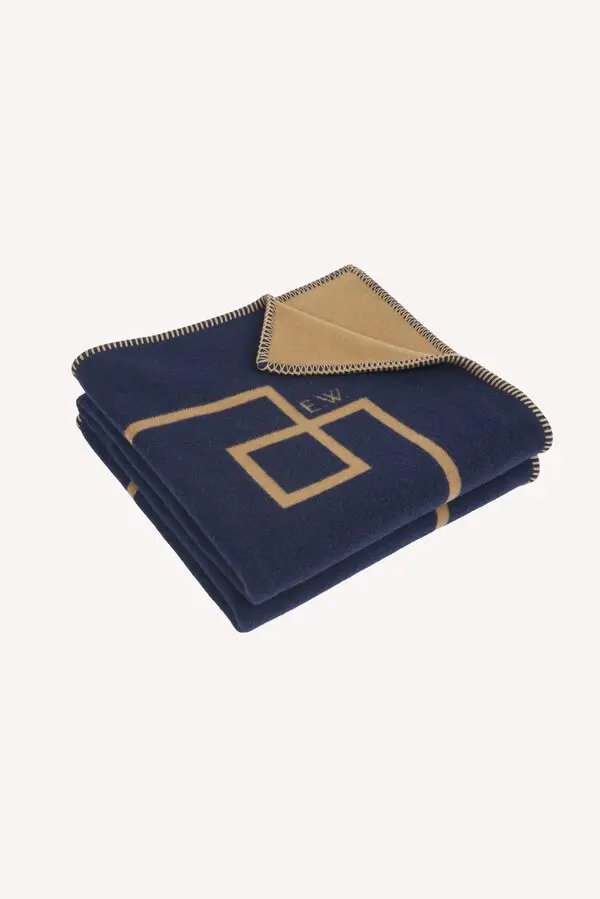 EMILIA WICKSTEAD Roma Detail Blanket In Camel & Navy Wool - Geometric