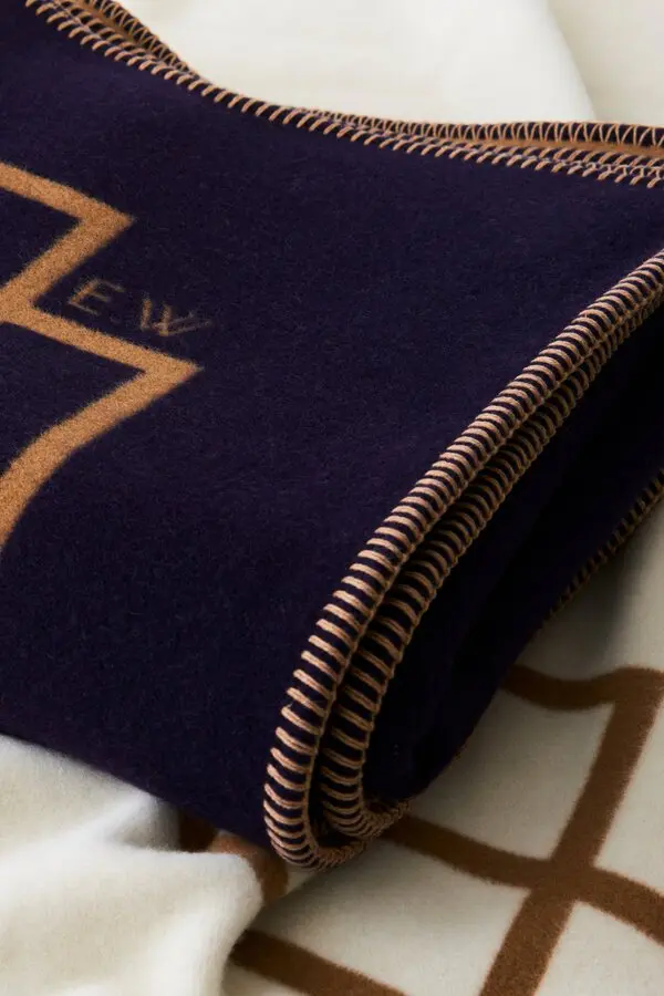 EMILIA WICKSTEAD Roma Detail Blanket In Camel & Navy Wool