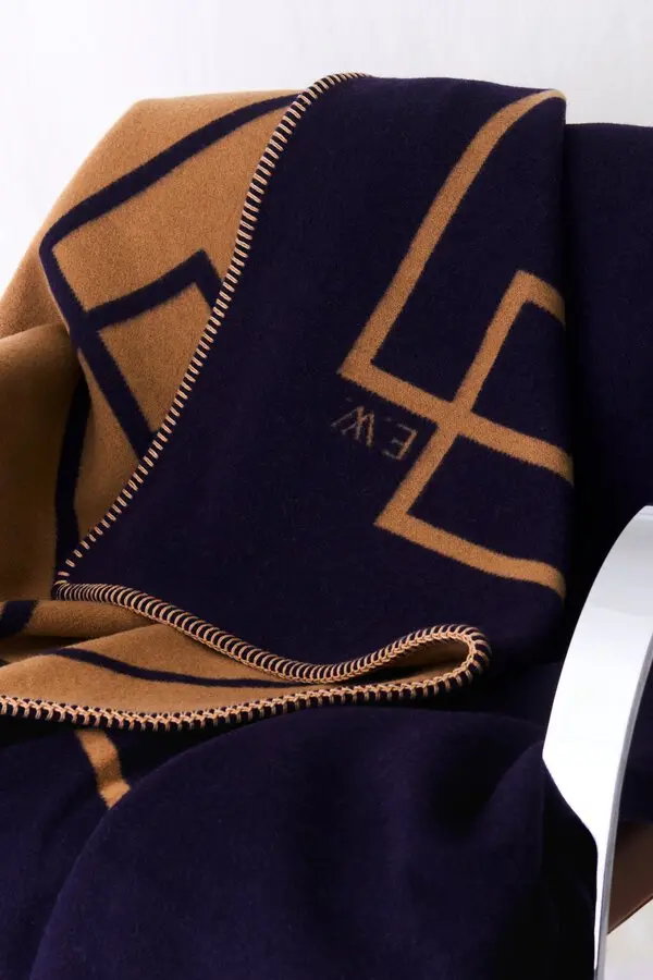 EMILIA WICKSTEAD Roma Detail Blanket In Camel & Navy Wool