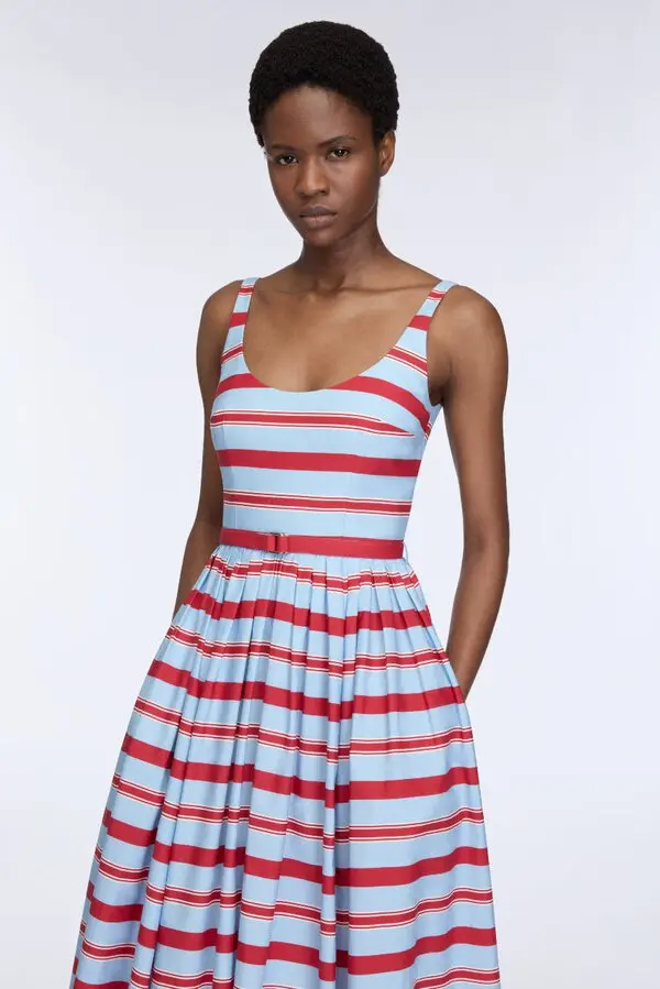 EMILIA WICKSTEAD Eglantine Dress In Blue & Striped Cotton Poplin - Red
