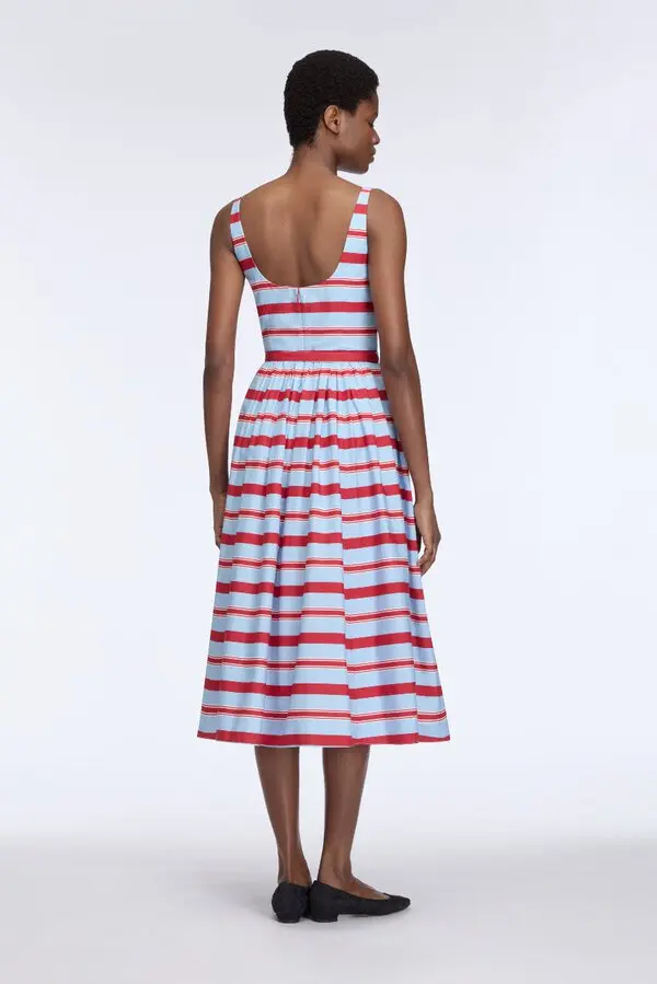 EMILIA WICKSTEAD Eglantine Dress In Blue & Striped Cotton Poplin - Red