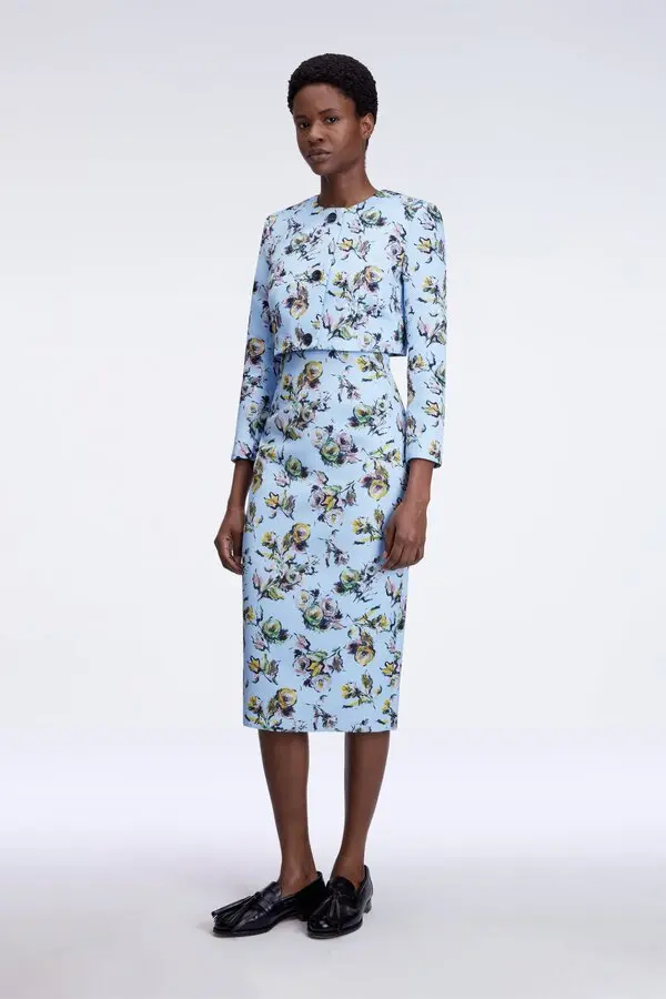 EMILIA WICKSTEAD Lizette Cropped Jacket Blue Floral Print - Yellow