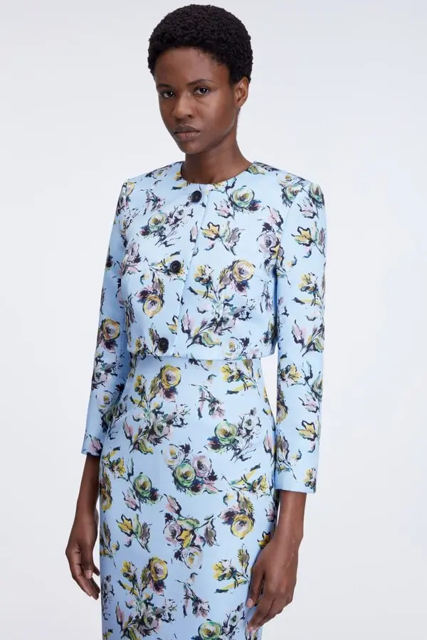 EMILIA WICKSTEAD Lizette Cropped Jacket Blue Floral Print - Yellow