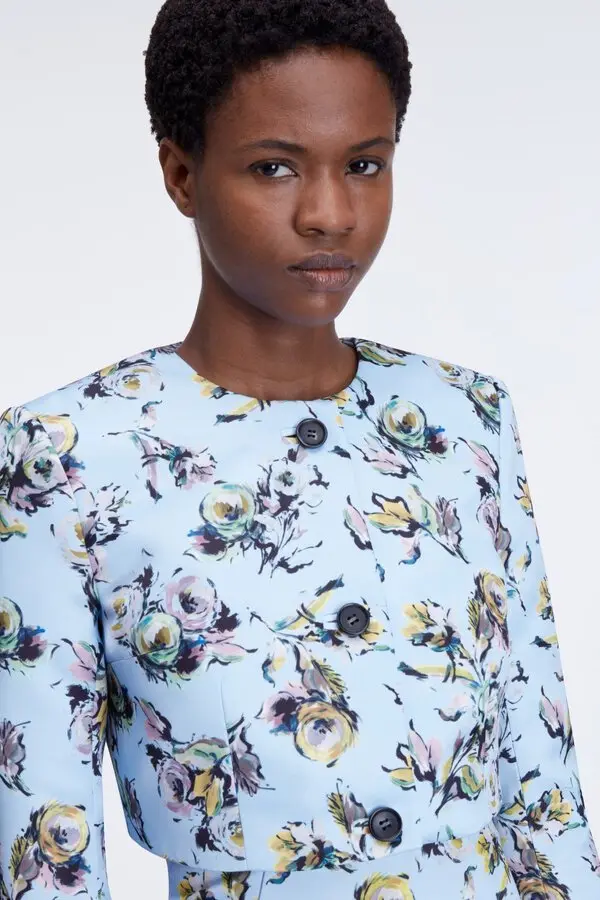EMILIA WICKSTEAD Lizette Cropped Jacket Blue Floral Print - Yellow