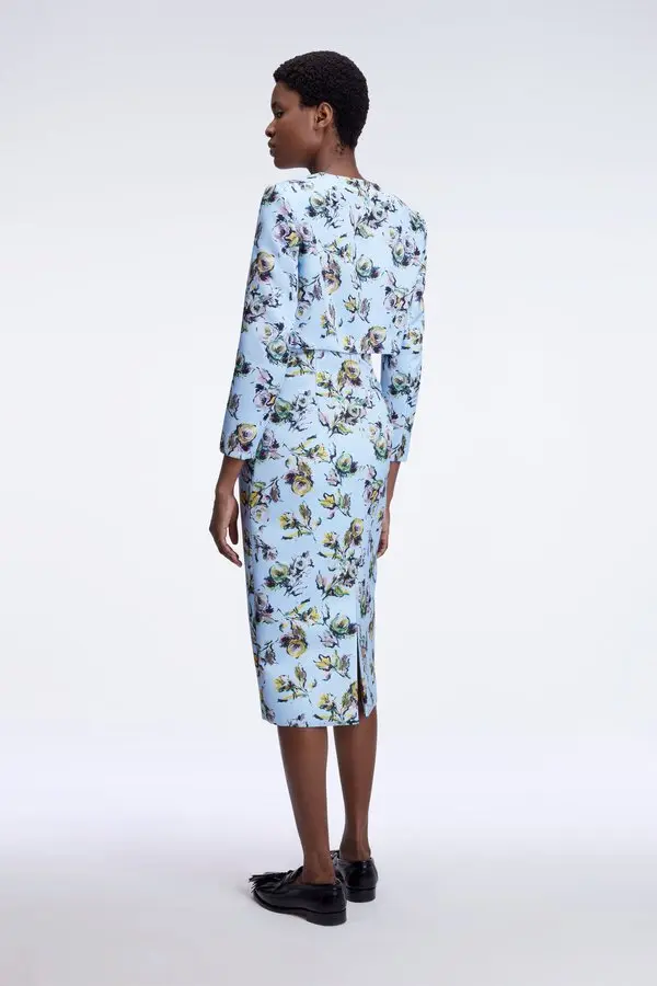 EMILIA WICKSTEAD Lizette Cropped Jacket Blue Floral Print - Yellow