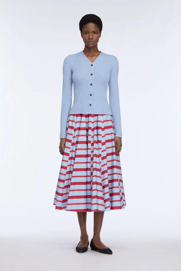 EMILIA WICKSTEAD Striped Cotton Poplin Pleated Skirt