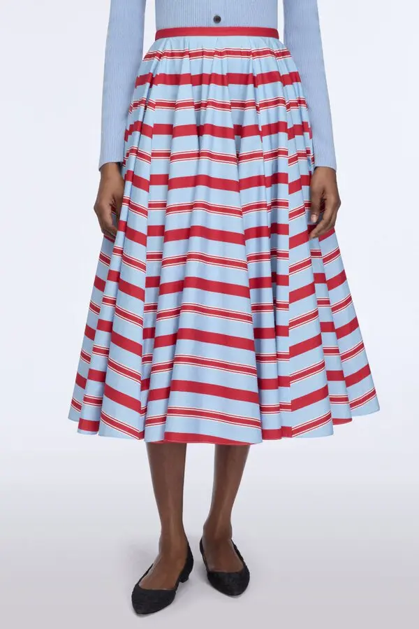 EMILIA WICKSTEAD Striped Cotton Poplin Pleated Skirt