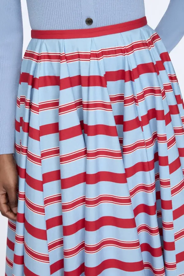 EMILIA WICKSTEAD Striped Cotton Poplin Pleated Skirt