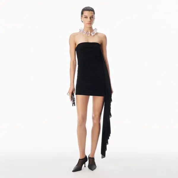 Alexander Wang Asymmetric Ruched Strapless Mini Dress - Black
