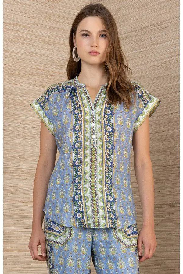 Hale Bob Nelly Linen Top - Blue