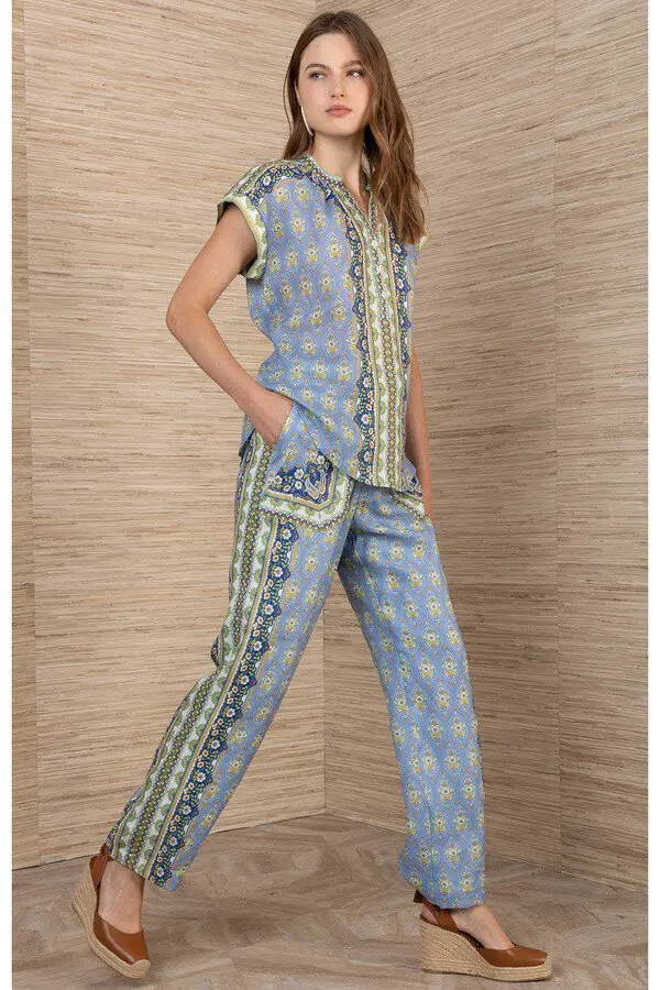 Hale Bob Bibiana Linen Pants - Blue