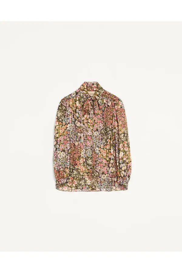 Valentino Garavani Après Lhiver Allover Fiorellini Pekin Plissé Shirt - Red