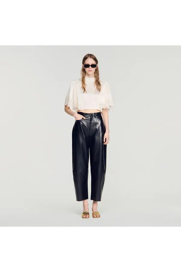 Sandro Satin Cape-effect Crop Top - Neutral / White