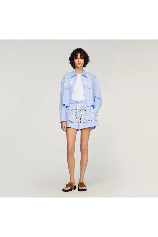 Sandro Embroidered Cotton Shorts