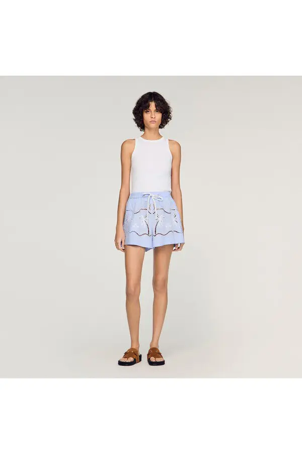 Sandro Embroidered Cotton Shorts
