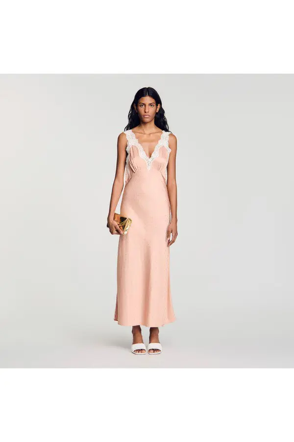 Sandro Rhinestone Lingerie-style Dress - Neutral