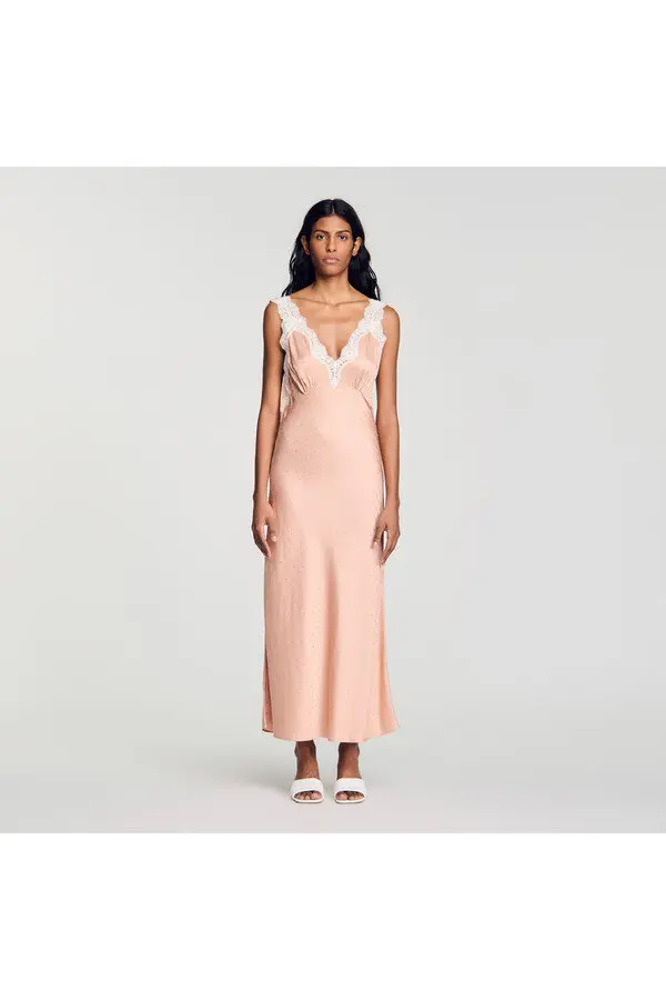 Sandro Embellished V-neck Maxi Dress - Neutral