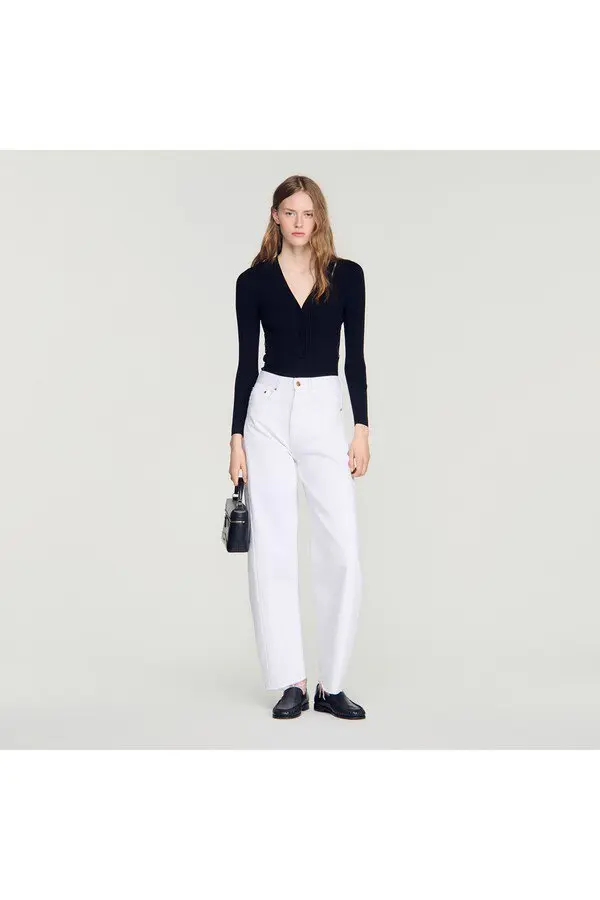 Sandro Cardigan With Lace Panel - Black