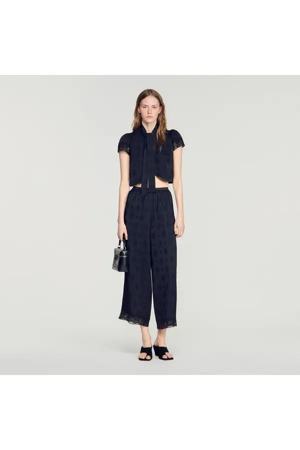 Sandro Fluid Paisley Jacquard Trousers - Black