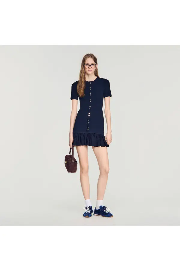 Sandro Mini Knit Dress With Ruffles