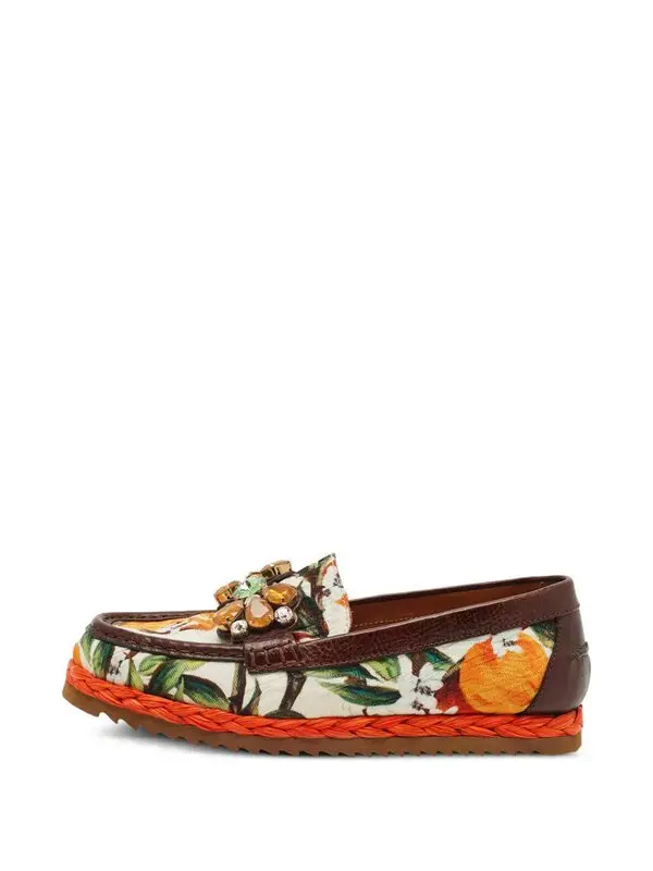 Dolce & Gabbana Crystal-embellished Brocade Loafers - White