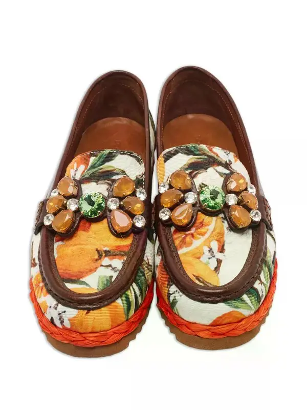 Dolce & Gabbana Crystal-embellished Brocade Loafers