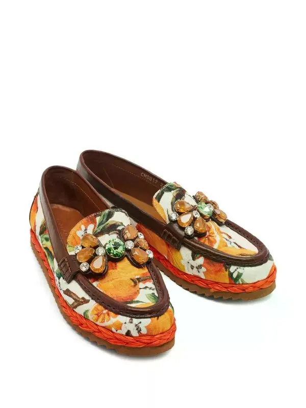 Dolce & Gabbana Crystal-embellished Brocade Loafers