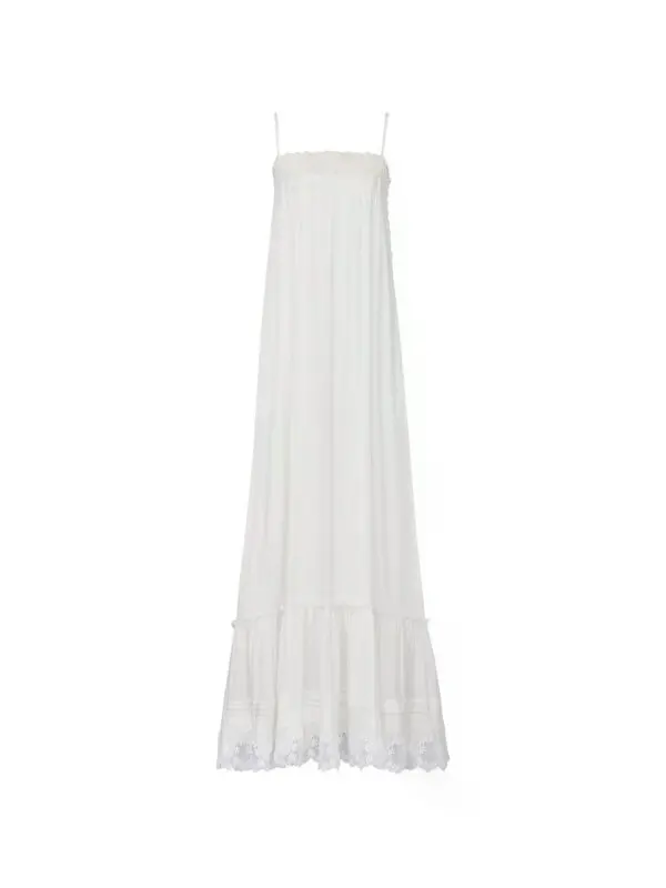 Saint Laurent Lace Trim Maxi Dress - Neutrals