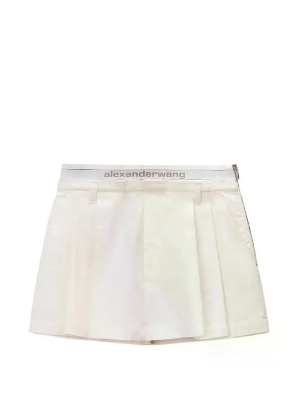 Alexander Wang Logo-waistband Pleated Mini Shorts - Neutrals