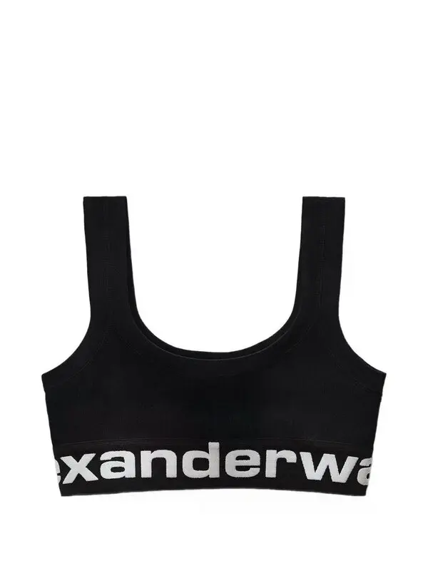 Alexander Wang Logo Elastic Scoop Neck Bra Top - Black